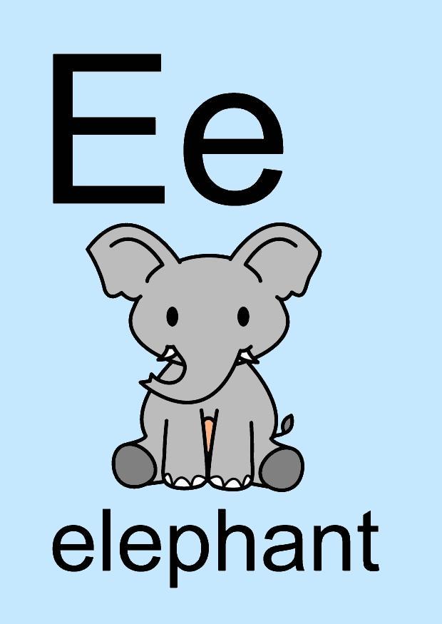 Clipartafbeelding van e met een schattige grijze olifant en de letter E ...